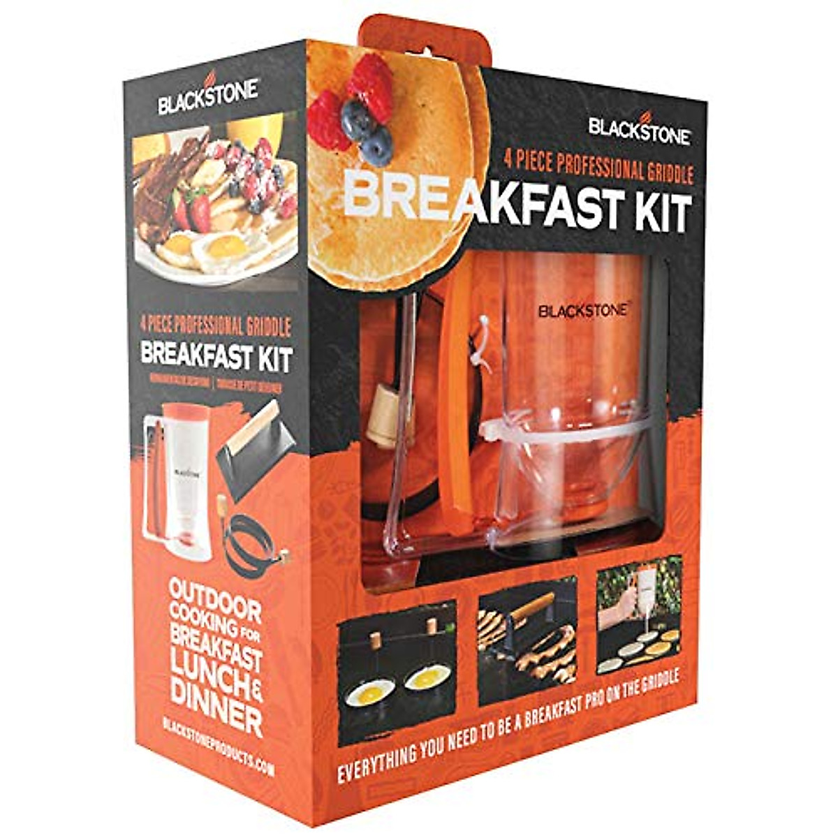 Blackstone 1543 Griddle Breakfast Kit 4 Piece Set Include Batter Dispenser, Bacon Press, Two Egg/Pancake Rings with Handle-Best Indoor-Outdoor Cooking Accessory, Multiple