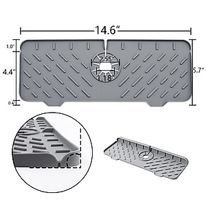 kukifun Silicone Faucet Handle Drip Catcher Tray,Kitchen Sink Faucet Splash Guard,Silicone Tap Drip Tray,Silicone Draining Mat,Kitchen Sink Mat,Silicone Drying Mat,Sink Protector,Gray,A Style