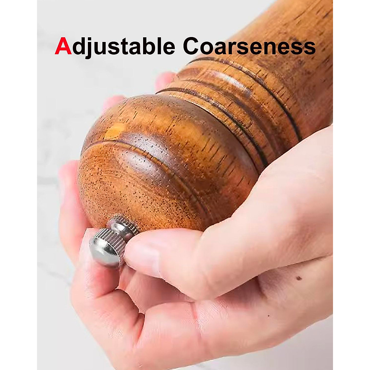 Pepper Grinder Salt Grinder Wooden Pepper Mill Grinder w/Adjustable Coarse, 5 inch Tall Wood Refillable Manual Pepper Grinder Mill Peppermill for Black Peppercorn, Easy Clean