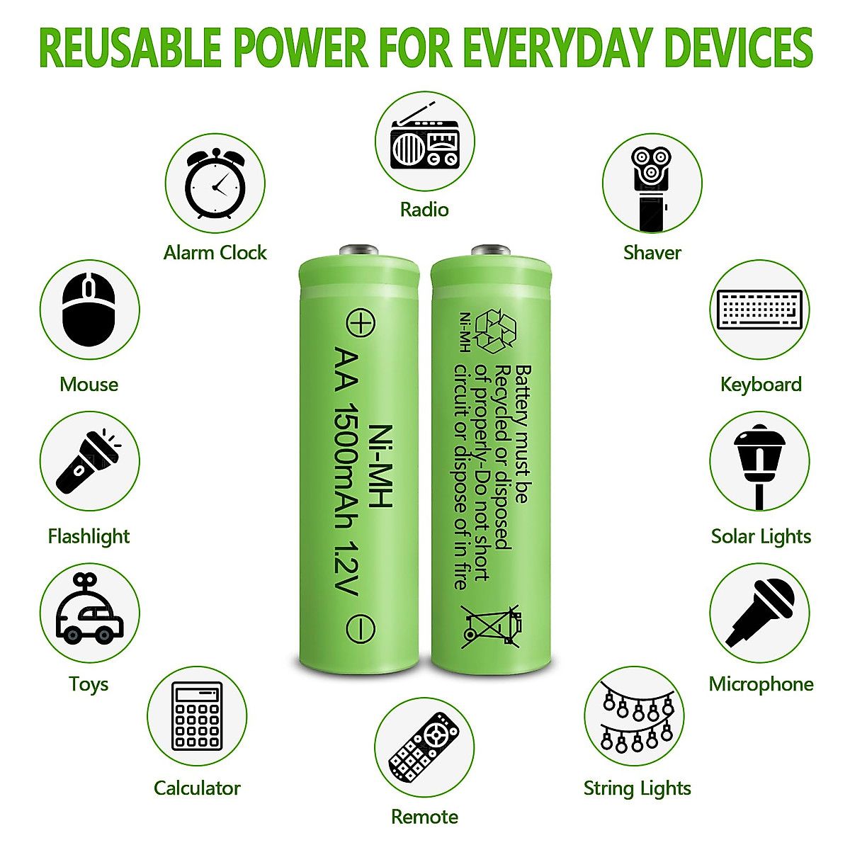 GENYESTAR AA Rechargeable Batteries NIMH 1.2V Double A 1500mAh High Capacity Solar Battery Low Self Discharge, Pack of 8