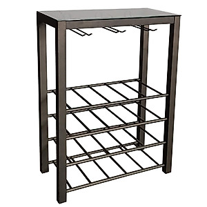Kings Brand Furniture – Freestanding Floor Wine Rack Storage Table - Hold 20 Bottles with Glasses Holder