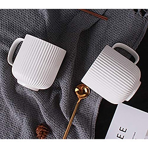 Porcelain White Mugs for Coffee, Tea, Cocoa, Set of 4, 12 oz, Lined Texture, Matte