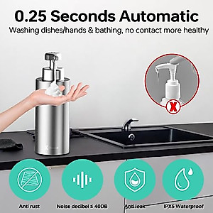 Automatic Soap Dispenser Stainless Steel - Rechargeable Touchless Hand Foam Soap Dispenser, 450mL Foaming Soap Dispenser, Electric Auto Dish Soap Dispenser for Bathroom, Kitchen Sink