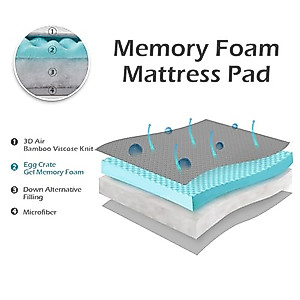 Hansleep Memory Foam Mattress Pad Twin XL, Pillow Top Mattress Topper Twin XL for College Dorm Room Essentials, Breathable Mattresses Cover for Back Pain Relief, 39" x 80", Light Grey