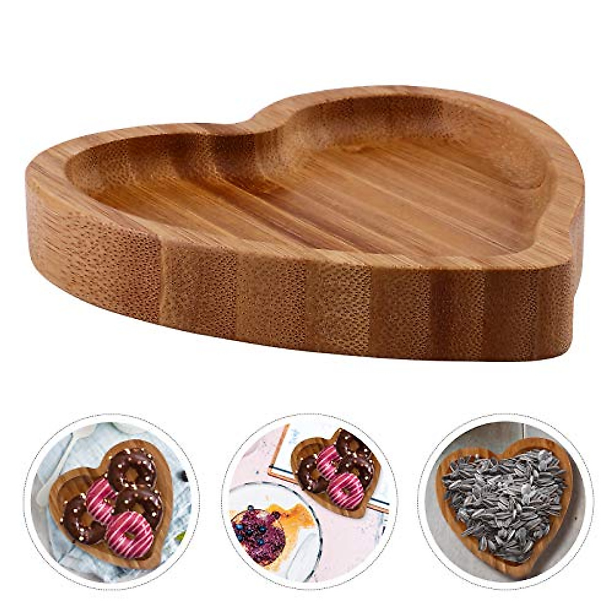 BESPORTBLE Bamboo Tray Plate Heart Shaped Plates Bamboo Dish for Snack Dessert Cookie Food (7.8 * 7.2 in)