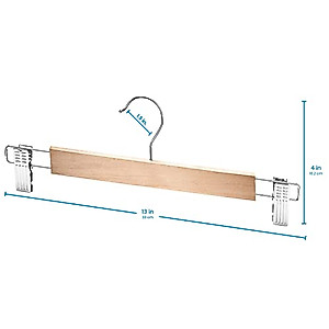 High-Grade Wooden Pants Hangers with Metal Clips Grip Clip Pants Hanger, Smooth Finish Solid Wood Jeans/Skirt Hanger, 360° Swivel Hook - Clip Hanger for Pant, Skirts, Slacks - 10 Pack, Natural