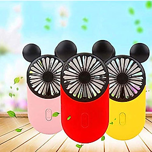 Kbinter Cute Personal Mini Fan, Handheld & Portable USB Rechargeable Fan with Beautiful LED Light, 3 Adjustable Speeds, Portable Holder, for Indoor Or Outdoor Activities, Cute Mouse (Pink)