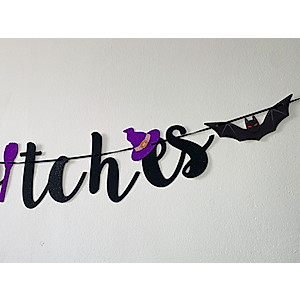 MAGQOO Drink Up Witches Banner Black Glittery Witches Mystery Party Decorations Bar Halloween Banner Decorations