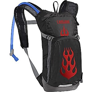 CamelBak Mini M.U.L.E. Kids Hydration Backpack for Hiking and Biking - 50oz, Black/Flames