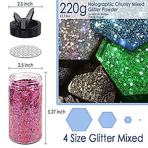 Viza Holographic Chunky Glitter 7.8oz/220g Xmas Red Craft Ultra Fine Glitter Powder Mixed Chunky PET Flake Sequin for Epoxy Resin Painting Arts Nail Hair Makeup Tumblers Slime Party Festival Decor