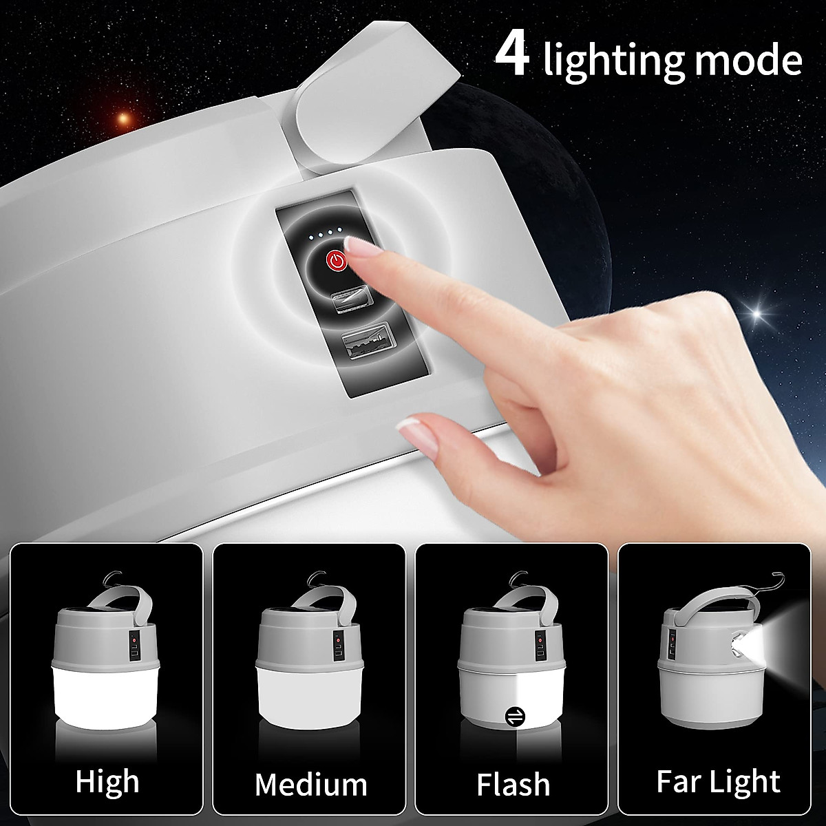 UCGG Solar Camping Lantern, Rechargeable LED Camping Lantern, 4 Light Modes One-Button Switching, Standby Charging Bank, Waterproof, for Hurricane Emergency, Outdoor, Hiking, Home and Car