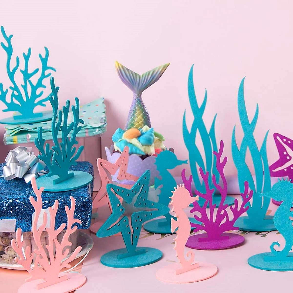 BEFIOPHY MoonBrush DIY Mermaid Party Felt Decorations Birthday/Graduation Party Supplies Table Ornament (Coral)