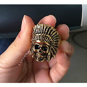 Moca Jewelry Cool Feather Dayak Indian Headdress Punk Skull 18K Gold Plated Hip Hop Stainless Steel Ring for Men Women