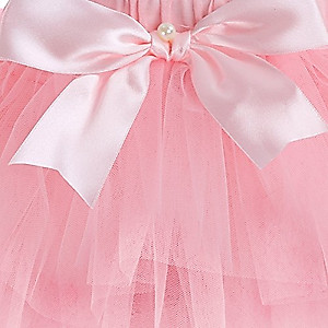 ODASDO Baby Girls First Birthday Outfit Newborn Infant 1st One Year Old Party Cake Smash Photo Props Crown 1 Cotton Short Sleeve Romper + Princess Tutu Skirt + Headband 3pcs Clothes Set Pink 01