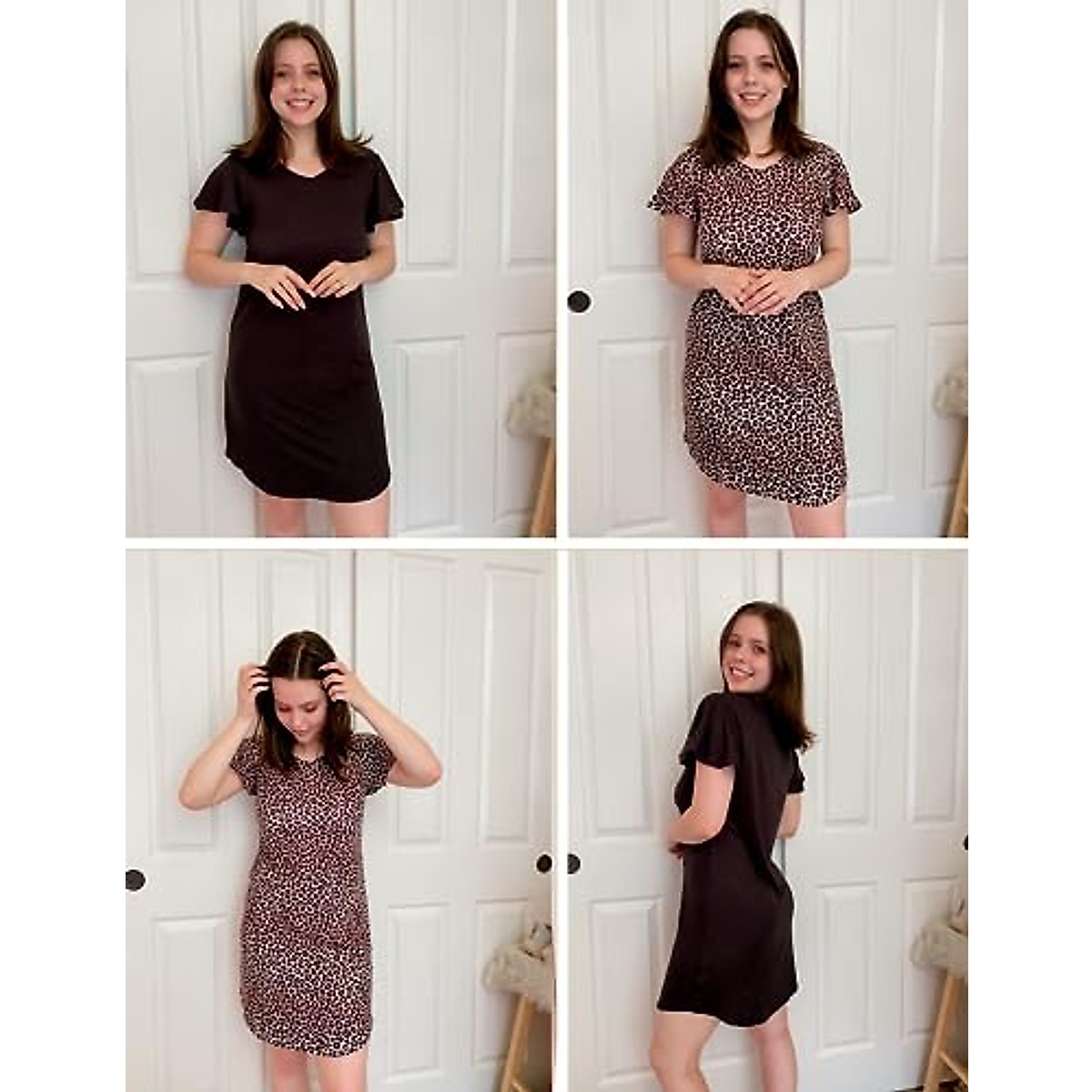 Ekouaer 2 Pack Nightgowns for Women Loose Night Shirt Comfy Sleepwear Ladies Soft Loungewear Black and Leopard XL