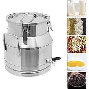 Stainless Steel Milk Can With Spigot, 5.28 Gallon Tabletop Milk Jug With Sealed Lid, Round Beverage Drink Dispenser For Grain Canisters Container