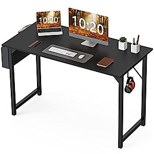 Sweetcrispy Computer Desk 47 Inch Home Office Desk Writing Desk Sturdy Gaming Desk Table Workstation, Work Desk with Storage Bag, Headphone Hook & Metal Frame, Black