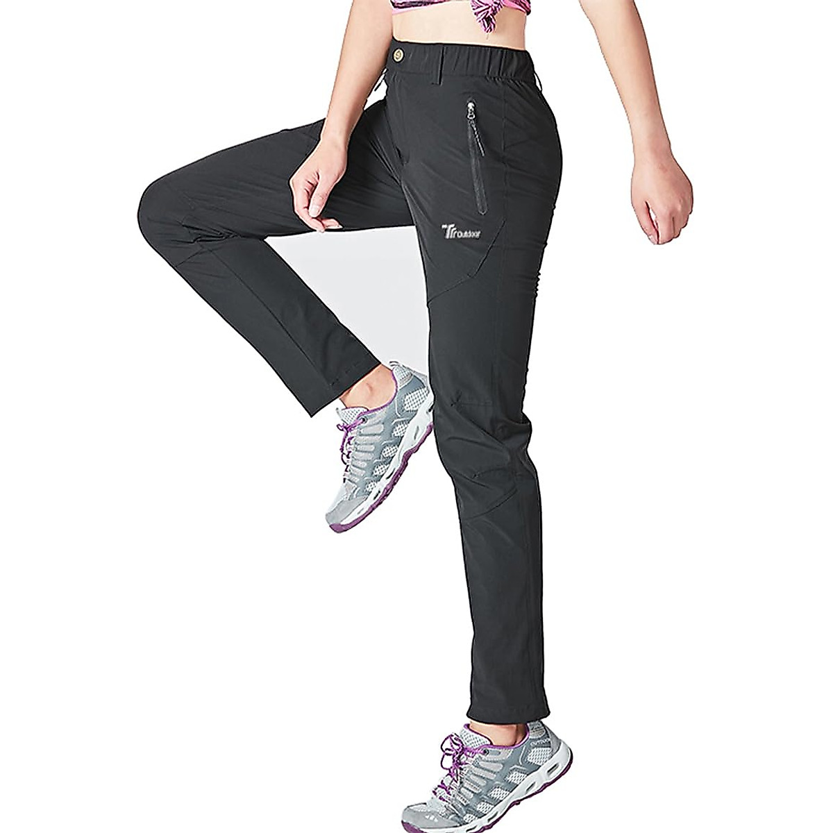 Gopune Women's Hiking Pants Lightweight Quick Dry Water Resistant Elastic Waist Workout Travel Athletic Joggers (Black,S)