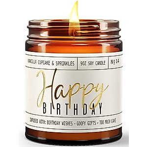 Happy Birthday Candle, Happy Birthday Gifts for Women - Soy Candle, w/ Vanilla Cupcake & Sprinkles I Happy Birthday Candles for Women Friends Bday I 9oz Reusable Glass Jar, 50Hr Burn Time, Made in USA