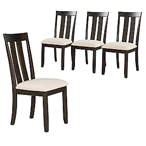 Cutimrke Set of 4 Seat Cushions and Curved Back, Soft Fabric Chairs with Solid Wood Legs for Indoor Dining Room, Restaurant, Kitchen, Veneer Birch Finish (Espresso)