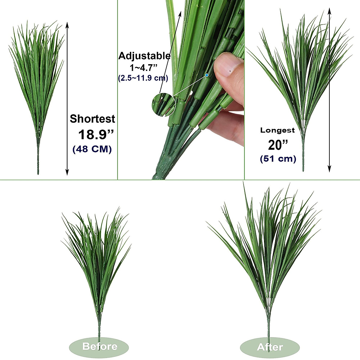 Grand Verde Wheat Grass Artificial Plants Bulk Faux Stems Greenery Shrubs Green Leaves UV-Resistant Real Touch Plastic Bush 20” Tall DIY Decoration Outdoors, 6pcs