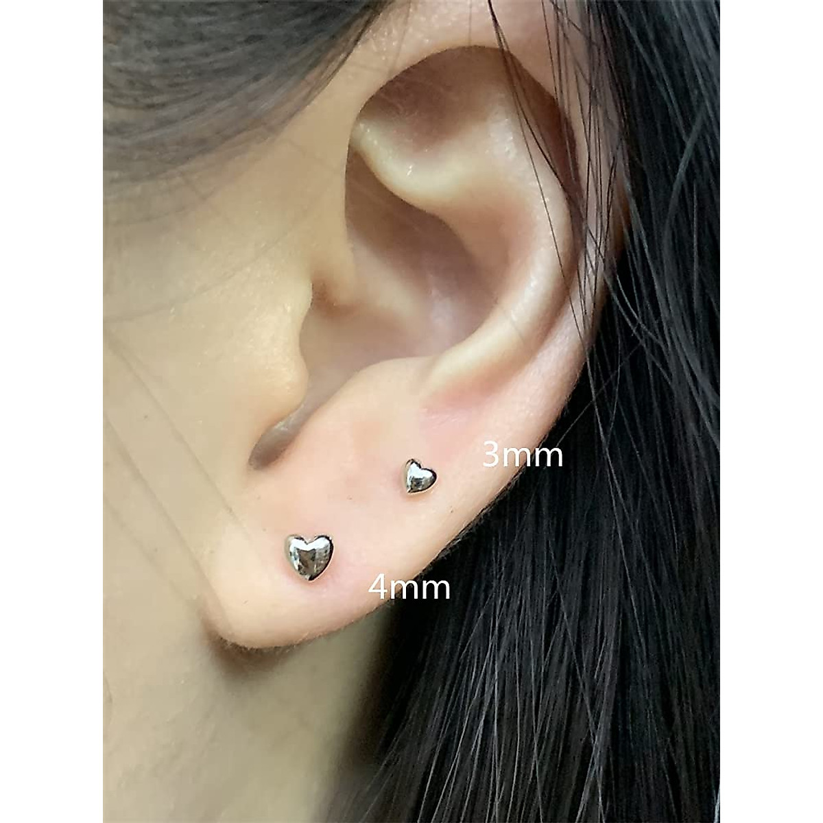 3 Pairs Tiny Love Heart Stud Earrings Sterling Silver Set for Women Girls Cute Cartilage 20g Studs Tragus Sleeper Post Pin Hypoallergenic Piercing Body Jewelry Gifts