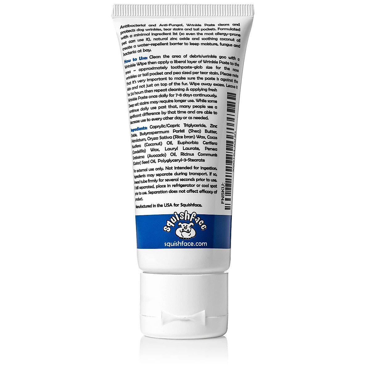 Squishface Wrinkle Paste - Bulldog, French Bulldog, Pug, English Bulldog – Cleans Wrinkles, Tear Stain, Tail Pockets, and Paws – Anti-Itch Tear Stain Remover & Bulldog Wrinkle Cream, 2 Oz.