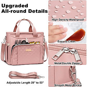 AIJIEKE Lunch Bag for Women, Insulated Lunch Box Tote Bag for Work, Extra Large Wide Open Leak Proof Cooler Bag with Shoulder Strap & Side Pockets for Picnic Hiking Beach, Pink