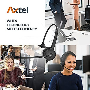 Axtel Bundle Prime HD Mono NC with AXC-01 RJ-9 Cable - Headset with Noise Cancelling Microphone for IP Desk Phones Avaya 2400/4600 Series, Mitel 6800 Series, NEC DTL/ITL, Nortel, Polycom VVX - Black