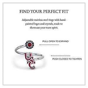 Stone Armory University of South Carolina Gamecocks Jewelry - USC Gamecock Ring with Crystals - Hypoallergenic and Adjustable Sizes 5-12 - USC Gamecocks Gifts for Women
