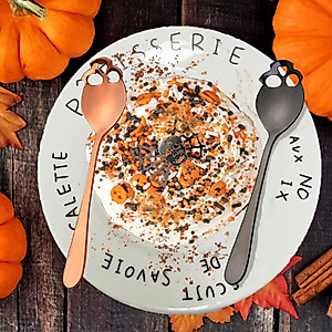 304 Stainless Steel Sugar Skull Tea Spoons Coffee Stirring Slotted Metal Spoon Set -Black 6 Pack