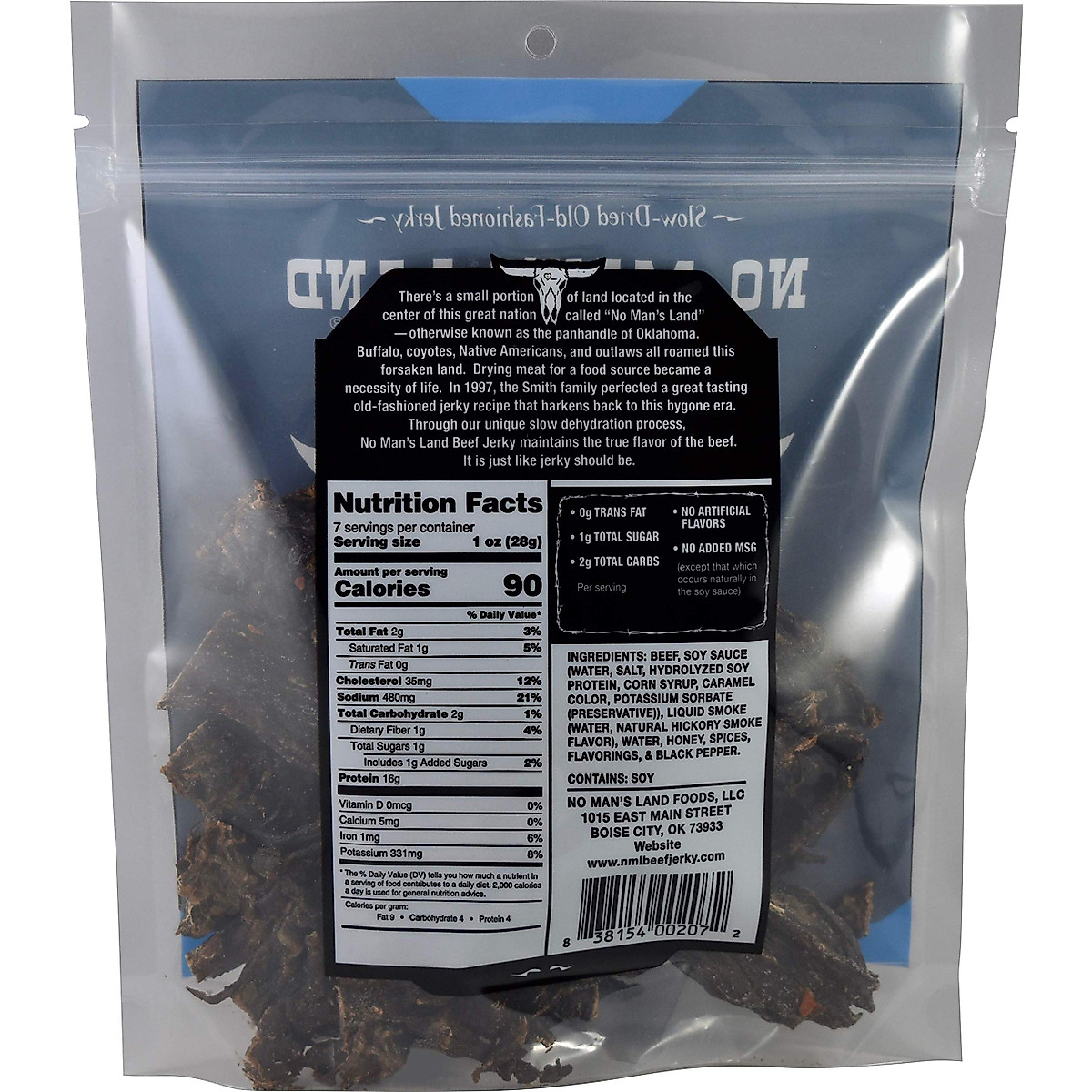 No Man’s Land BLACK PEPPER Beef Jerky High Protein Low Calorie Low Carb Beef Snack 7.0oz Bag
