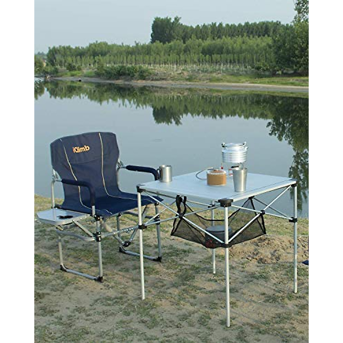 iClimb 2 Padded Rocking Folding Chair and 2 Heavy Duty Compact Folding Chair and 1 Folding Square Table Bundle for Four Person Camping Patio Porch Backyard Lawn Garden Balcony Indoor Outdoor