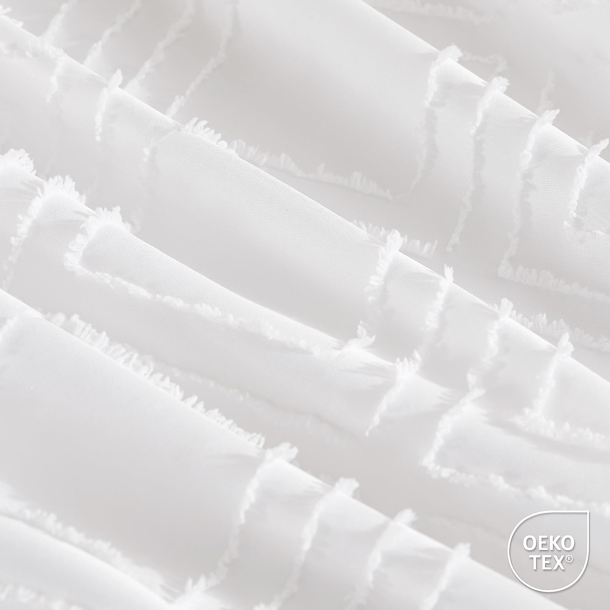 JELLYMONI Bright White Duvet Cover Queen Size - 3PCS Microfiber Tufted Duvet Cover Set, Boho Textured Duvet Cover Jacquard Rhombus Geometric Pattern Duvet Cover with Corner Ties & Zipper Closure