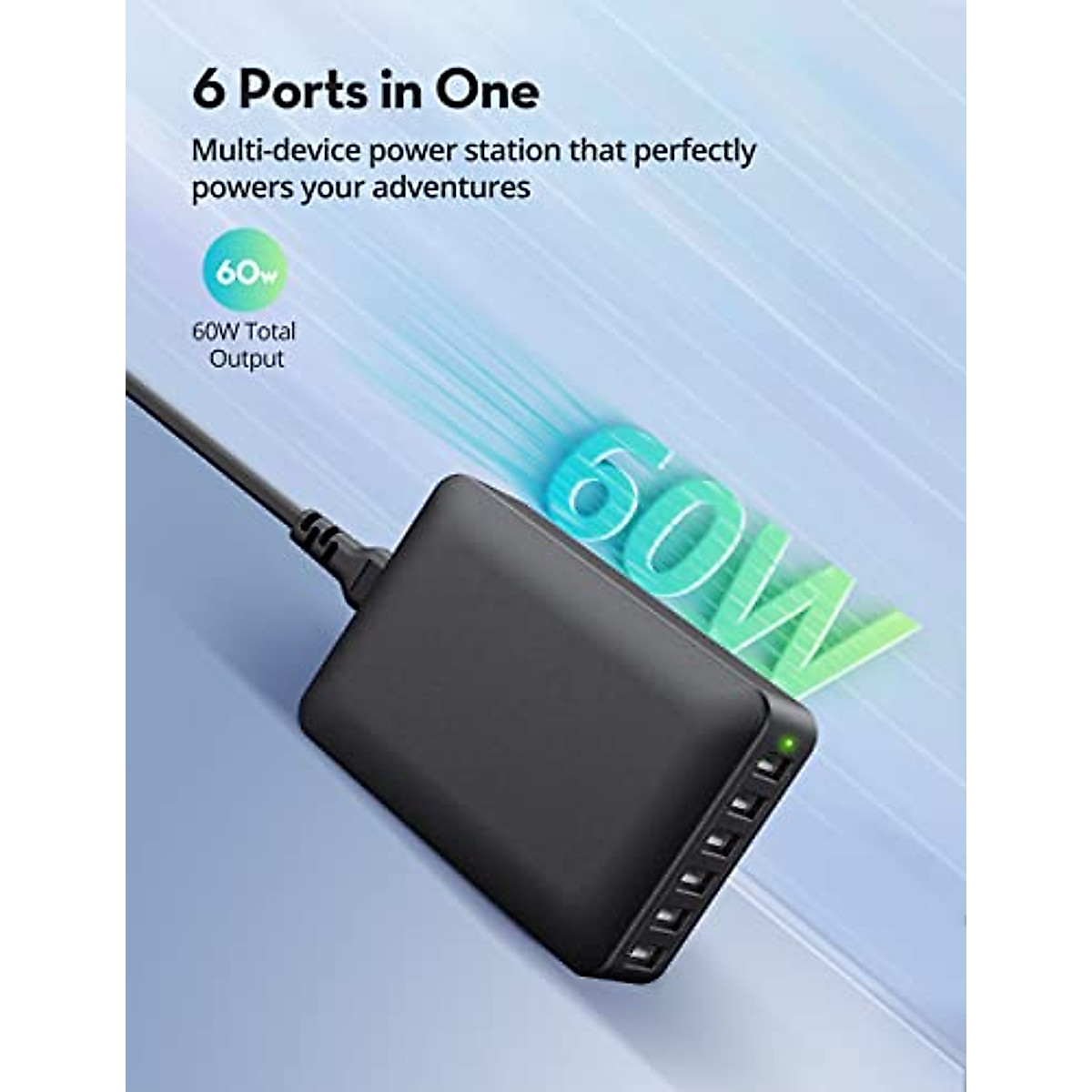 USB Charger 60W USB Charging Hub 12A 6-Port Desktop USB Charging Station with Multiple Port Compatible with iPhone 14 Pro Max 13 Pro Max Mini 12 Pro Max, iPad Pro Air Galaxy S23 Edge Note Tablet Black