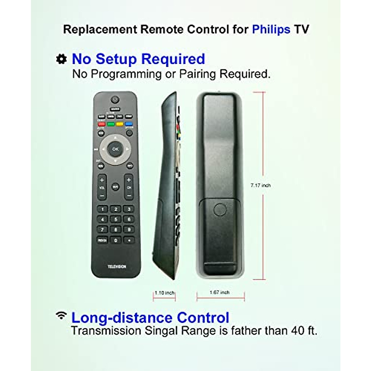 JISOWA Replacement Remote Control Universal for Philips TV 19PFL3504D/F7 22PFL4505D/F7 URMT34JHG001 32PFL3504D/F7 32PFL3403D/F7 42TA648BX/F7 42PFL5603D/F7 47PFL7422D/37 47PFL3603D/F7 52PFL7422D/37