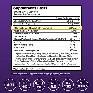 Liver Cleanse Detox & Repair Formula | 20+ Herbs: Milk Thistle Extract with Silymarin, Artichoke, Dandelion, Chicory Root Powder & More! | Premium Liver Support Pills Supplement, 60 Capsules