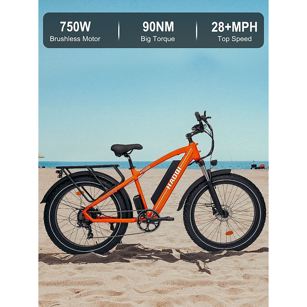 HAOQI Electric Bike for Adults, 26" x 4.0 Fat Tire Ebike, 750W Brushless Motor Mountain Bike with 48V 20AH Removable Battery, Electric Bicycle with 7 Speed to 28MPH