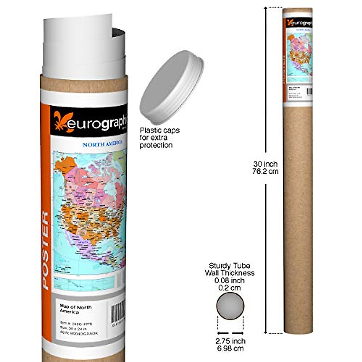 EuroGraphics Map of North America Poster, 36 x 24 inch