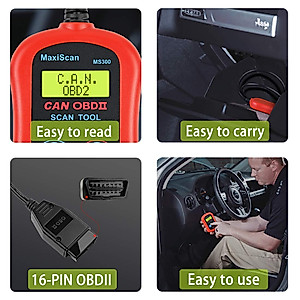 Autel MaxiScan MS300 Car OBD2 Scanner Code Reader Engine Fault Code Reader Scanner CAN Diagnostic Scan Tool for All OBD II Protocol Cars Since 1996, Red