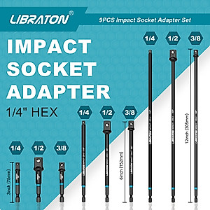 Libraton Impact Grade Socket Adapter Set, 3" 6" 12", Drill Socket Adapter, Impact Socket Adapter, Socket Driver Adapter, Drill Socket Adapter Extension, Adapter Power Drill to Torque Impact Wrench