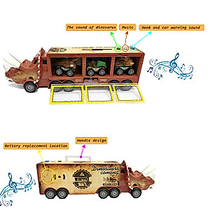 Dinoaur Toy Truck for Kids Dinosaur Toy Transport car Set 1 Large Dino Carrier Truck 3 Small Pull Back Cars and 12 Dinosaur Toy Set for Toys and Birthday Gifts for Boys girlss (Brown), DINO-28set