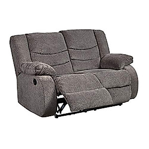 Signature Design by Ashley Tulen Modern Manual Pull Tab Reclining Loveseat, Dark Gray