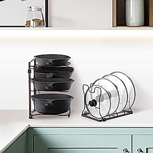 Simple Trending Adjustable Pan and Pot Lid Organizer Rack Holder, Kitchen Counter and Cabinet Organizer, Bronze