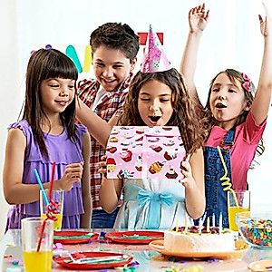 Birthday Wrapping Papers, 7 Sheets Pink Cupcake Muffin Printed Pattern Gift Wrap Papers, 20 x 28 inch Per Sheet Folded Flat with 1 Roll Pink Ribbon for Kids Girls Boys Birthday Baby Shower