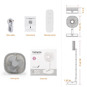 Portable Pedestal Fan - Foldaway Standing Fan Foldable Desk Fan, Use 7200Mah Rechargeable Battery, Remote Control Telescopic 4 Speed Quiet Timer Fan for Home Kitchen Outdoor Camping (Gray)