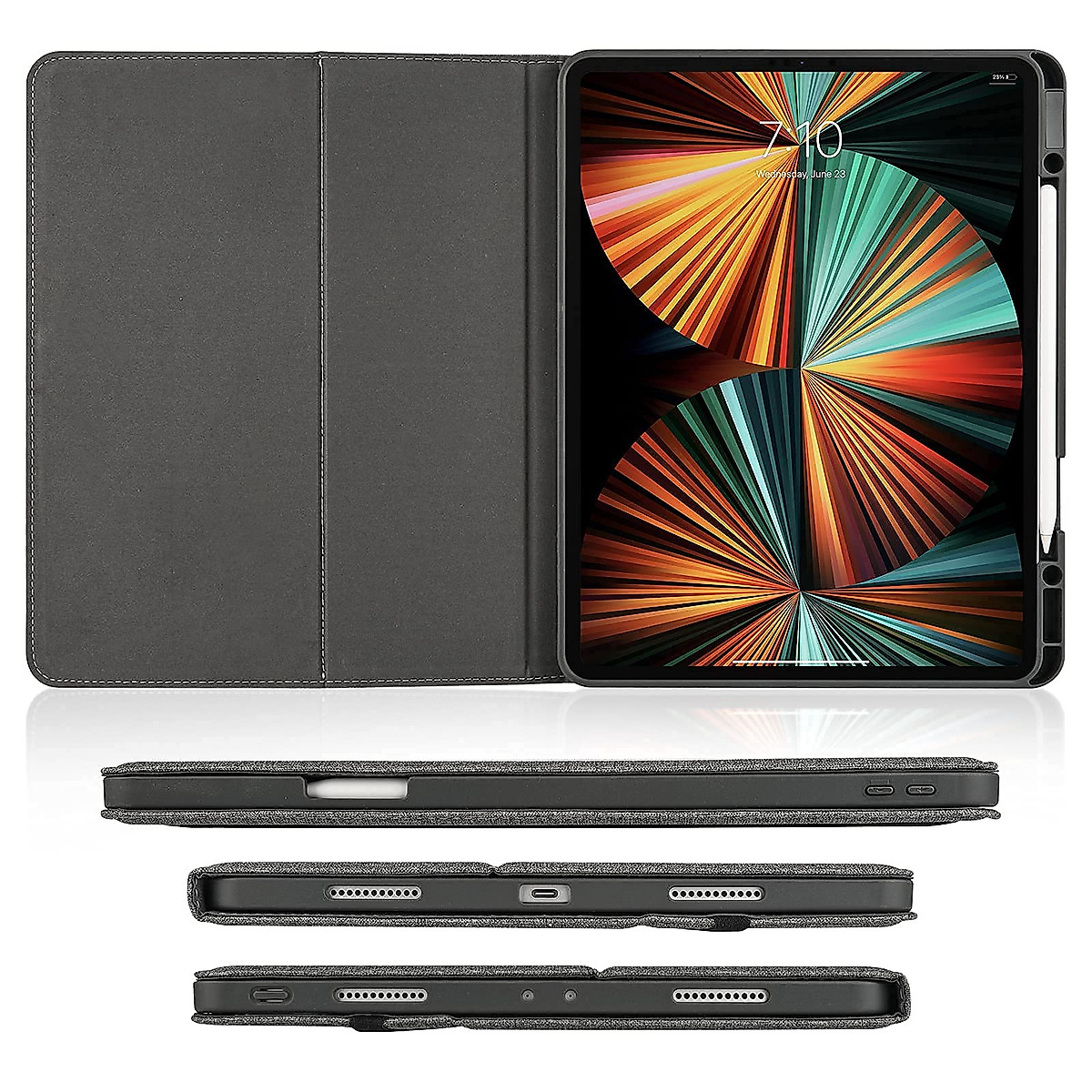 iPad Pro 12.9 Case 6th Generation 2022 / 5th Gen 2021/2020 4th / 2018 3rd Gen, iPad Pro Cases with Pencil Holder, Full-Body Protection Leather Cover for Women, Auto Wake/Sleep - Grey