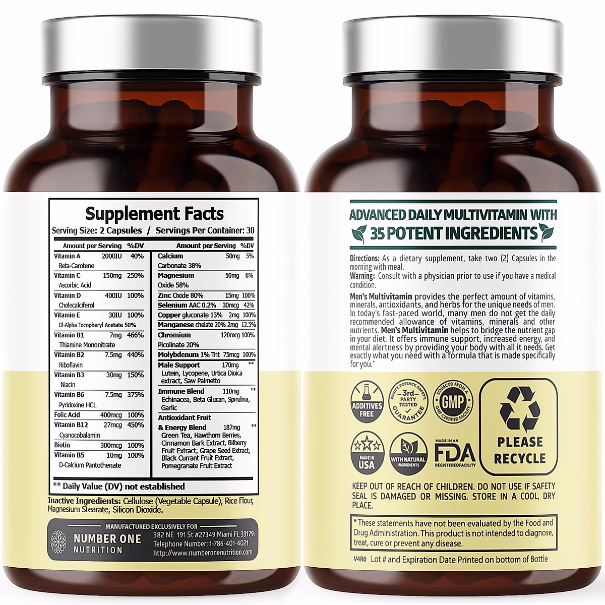 N1N Premium Magnesium Complex and Men's Multivitamins, All Natural Supplements to Improve Energy, Immunity and Support Bone, Muscle and Nerve Function, 2 Pack Bundle