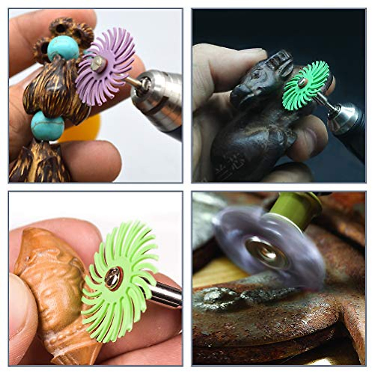 BUYGOO 60pcs 1 Inch Bristle Disc Kit with 6pcs Mandrels for Rotary Tools, Detail Abrasive Wheel for Cleaning & Polishing, Radial Bristle Wheel with Grit 80 120 220 400 600 1000