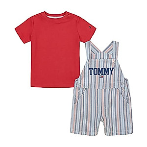 Tommy Hilfiger Baby Boys 2 Pieces Shortall Set, Chrysanthemum/Stripe, 0/3M US